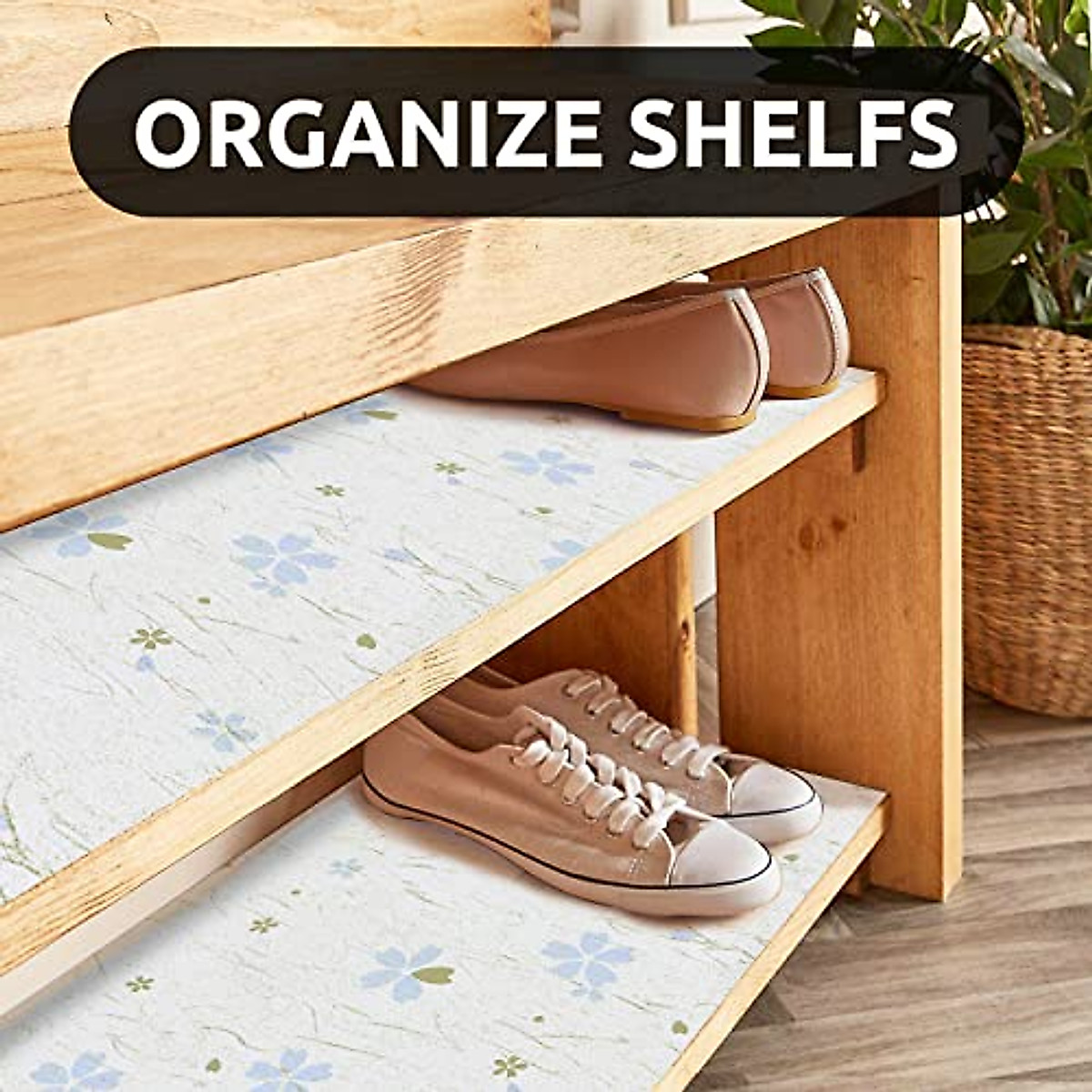 RAY STAR 18X96 Inch Shelf Liner for Kitchen Cabinets, Non-Adhesive Cabinet Liner Washable, PVC Drawer Liner for Dresser Non-Slip Bathroom (Floral)(1 Roll)