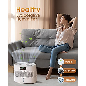 Reuseable Wick Evaporative Humidifier for Bedroom Quiet Healthy Baby Humidifier, No White Dust, Evaporative Humidifier Large Room 800ml/h 3 Speeds, 2 Gal, Timing, Auto Shut off