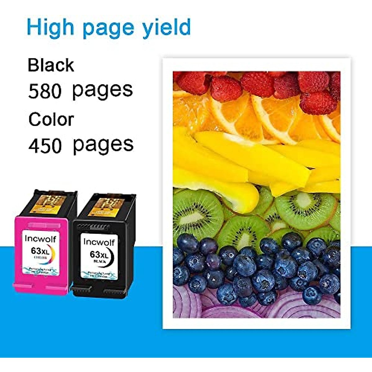 INCWOLF Remanufactured Ink for 63XL 63 Black and Color Combo Pack to use with OfficeJet 3830 3831 Envy 4520 4512 Officejet 4650 5255 5220 Deskjet 1112 3634 3639 3632 (1 Black, 1 Color)