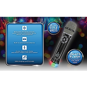 iHome Sound Factory Bluetooth Karaoke Microphone with LED Disco Party Lights,Portable Bluetooth Speaker Compatible with Apple Samsung Siri and Google Assistant,Wireless Microphone for Karaoke Fun