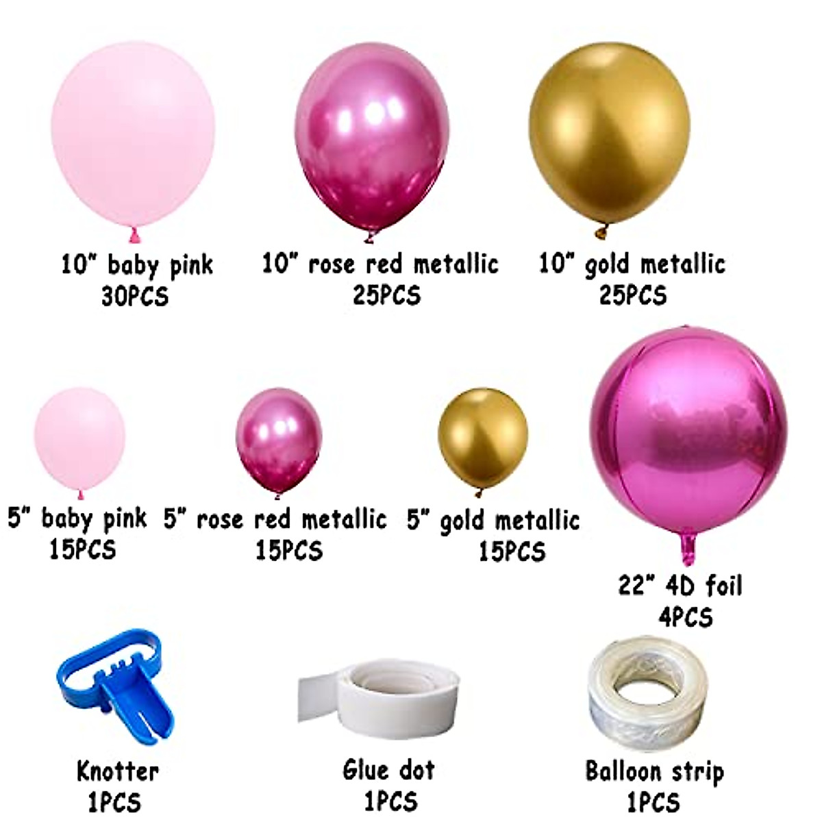 sherpaa Rose Red Pink Balloon Garland – Chrome Mauve Pink Gold Balloons,4D Foil Hot Pink Balloons for Wedding Birdal Shower Birthday Evening Party Decoration