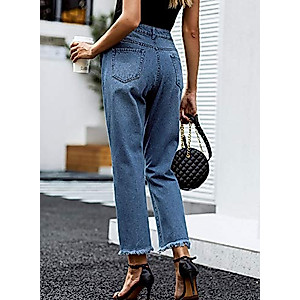 Sidefeel Women's Boyfriend Jeans Loose Stretchy Ripped Distressed Denim Pants Size 8 Sky Blue