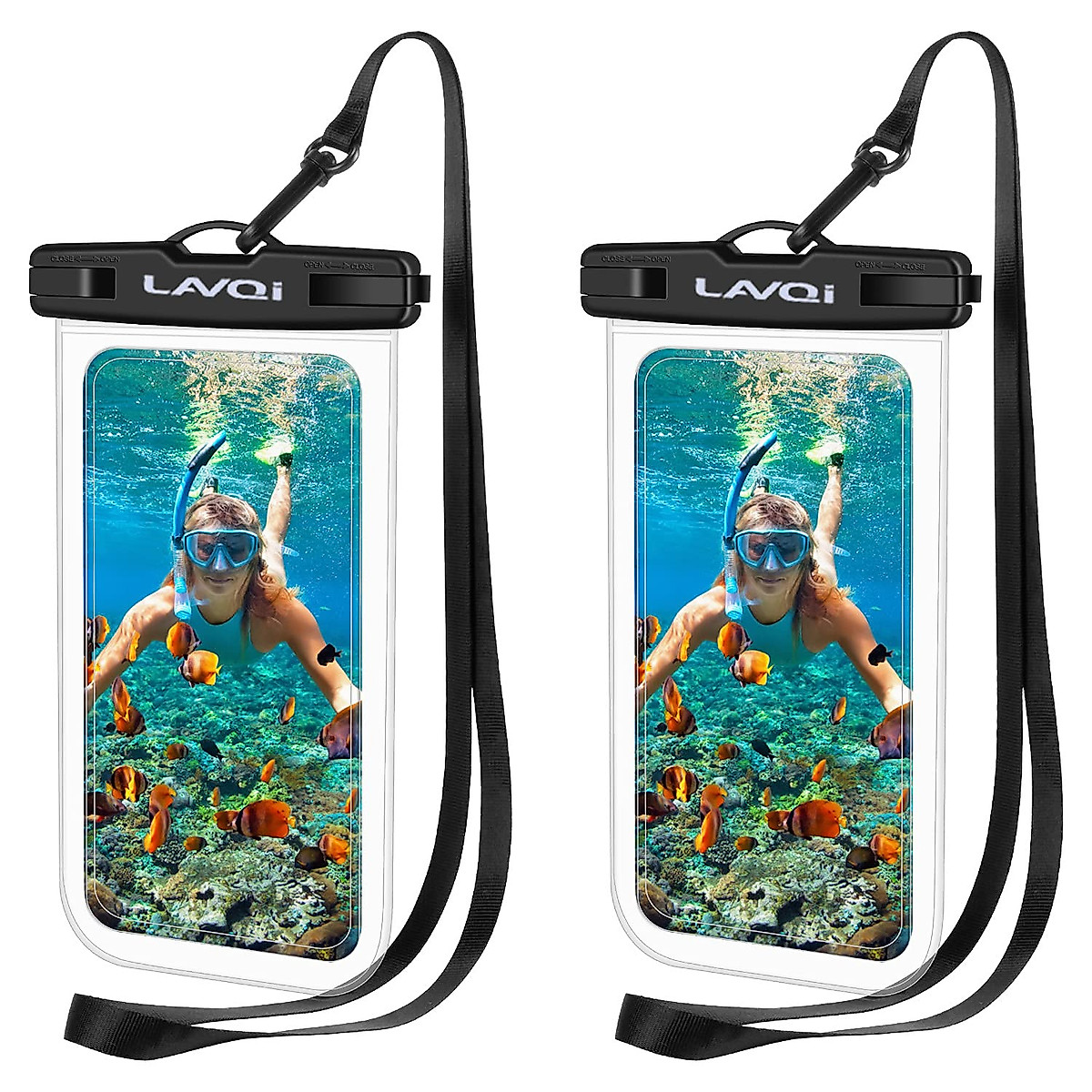 LANQI 2 Pcs Universal Waterproof Phone Pouch, Underwater Cellphone Waterproof Case for iPhone 13/12/11 Pro/11 Pro Max/XR/SE/XS/8 7 6S Plus, Samsung Galaxy, and Other Phones Up to 6.9''-Black