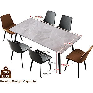 AmoUnico 63 inch Marble Sintered Stone Dining Table, Rectangular Modern Dinner Table for 6-Seat with Metal Legs, Restaurant Table for Living Room (Gloss Grey, Slanted Legs)