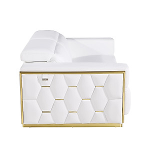 Blackjack Furniture Milo 89" Top-Grain Italian Leather Sofa, Contemporary Design Living Room Couch with Brazilian Wood Frame, Stainless Steel Legs & High-Density Foam Cushioning, White