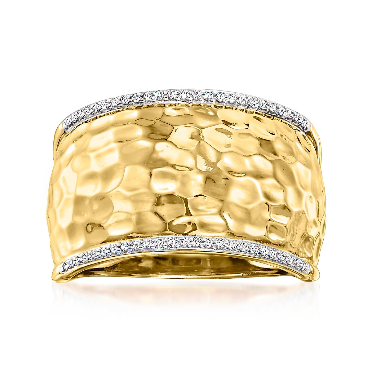 Ross-Simons 0.10 ct. t.w. Diamond Hammered Ring in 18kt Gold Over Sterling. Size 9