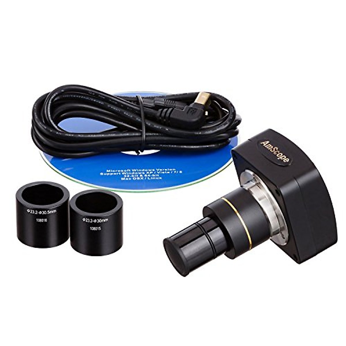 AmScope T490A-5M Digital Compound Trinocular Microscope, WF10x and WF16x Eyepieces, 40X-1600X Magnification, Brightfield, Halogen Illumination, Abbe Condenser, Double-Layer Mechanical Stage, Sliding Head, High-Resolution Optics, Includes 5MP Camera with R