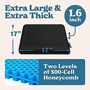 YOGI-ZONE Gel Seat Cushion for Long Sitting – 16.5x16.5x1.6 in. Honeycomb Seat Cushion for Back Pain Relief with Yoga Videos – TPE Cushion with Nonslip Breathable Cover for Office Chair & Car Seat