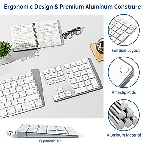 HoRiMe Bluetooth Number Pad, Rechargeable Wireless Numeric Keypad Slim 34-Keys Aluminum Number Keypad External Data Entry Compatible for Laptop