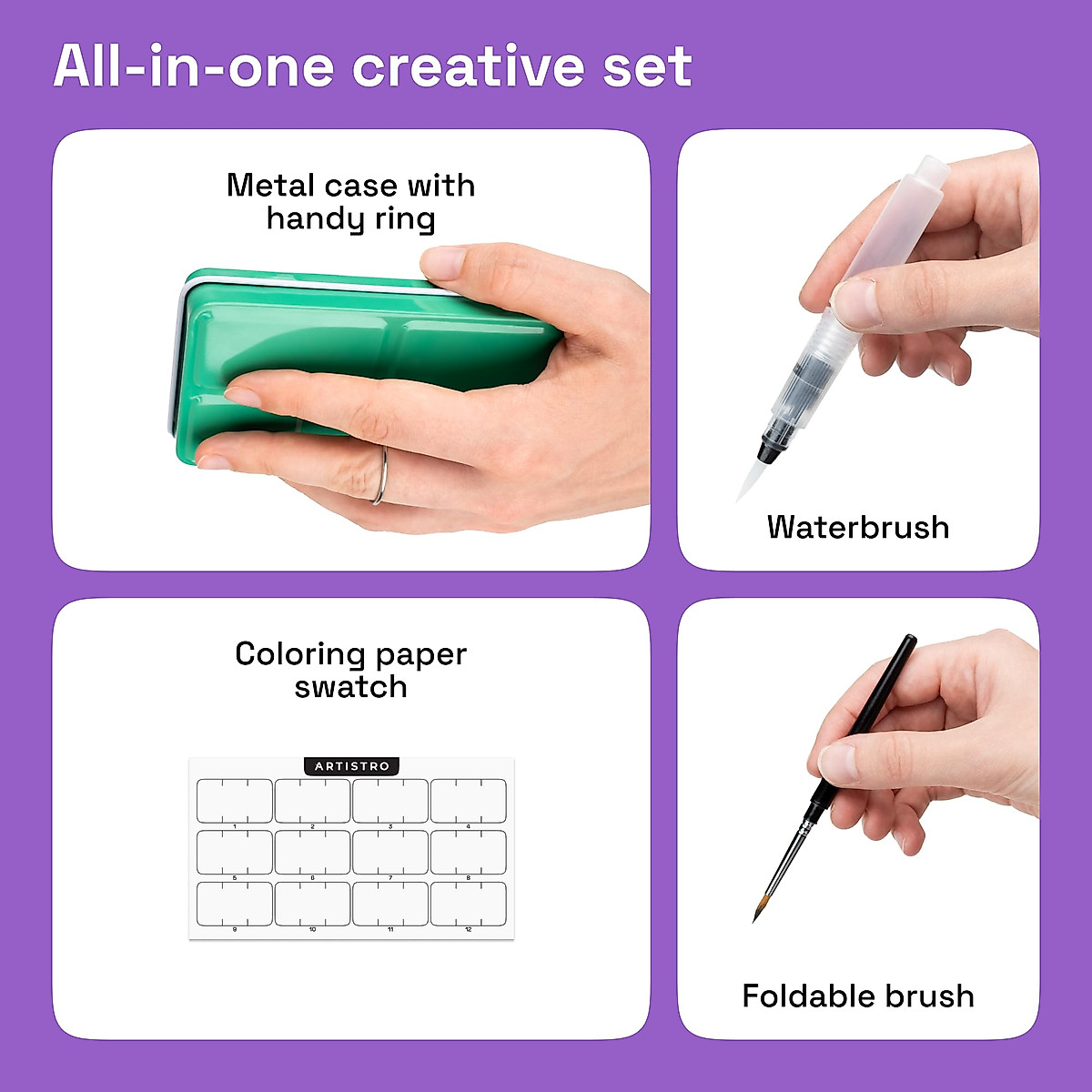 ARTISTRO Watercolor Paint Set 12 Colors, Travel Watercolor Set in Portable Box, Water Color Paint Sets for Kids, Mini Water Colors Paint Adult Set for Artists, Beginners, Amateur Hobbyists