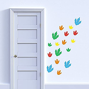 Top Label Dinosaur Footprints Wall Decals, Dinosaur Tracks Decals for Kids Room Removable Birthday Party Wall Decor Decals, 2 Size,60 Pcs Orange,green,blue,red , Yellow
