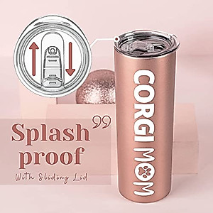 Onebttl Corgi Skinny Tumbler Gifts For Women, Female, Her and Corgi lovers - Corgi Mom - 20oz/590ml Stainless Steel Insulated Tumbler with Straw, Lid, Message Card - (Rose gold)