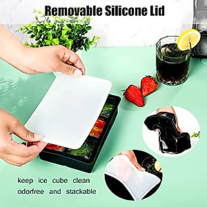 Large Ice Cube Tray 2 Pack Silicone Ice Cube Trays with Lid for Freezer Stackable Ice Cube Mold for Making Large Square Ice Cubes for Cocktails & Bourbon- Black