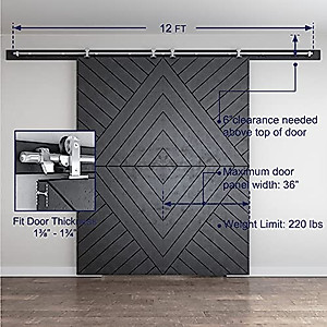 SMARTSTANDARD 12 Feet Top Mount Double Sliding Hardware Kit-Stainless Steel Heavy Duty Sturdy Barn Track-Simple and Easy to Install-Fit 36“ Wide Door Panel (T Shape Hanger)