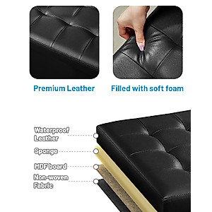 Bsketa Storage Ottoman Foot Rest Stool, Small Leather Storage Ottomans Bench, Folding Foot Stool with Handles Lid, Foot Rest Under Desk for Living Room Bedroom, 17x13x13 in, Black