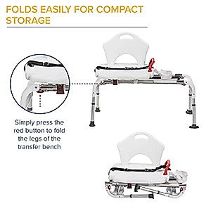Drive Medical RTL12075 Adjustable Height Sliding Bathtub Transfer Bench Shower Chair with Armrests and Seatbelt, 300 Pound Weight Capacity, White