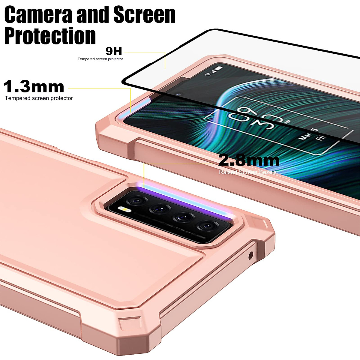 Ailiber for TCL Stylus 5G Case, TCL Stylus 5G(T779W) Phone Case with Screen Protector, Dual Layer Protection, Shockproof Corners TPU Bumper, Military Grade Protective Cover for TCL Stylus 5G-Rose Gold