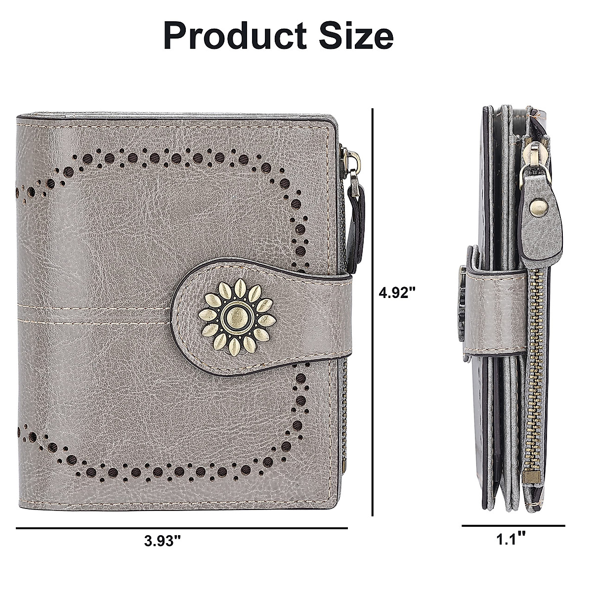 Lavemi Womens Leather Wallet Small Compact RFID Blocking Credit Card Case Purse with Zipper Pocket(Gray)