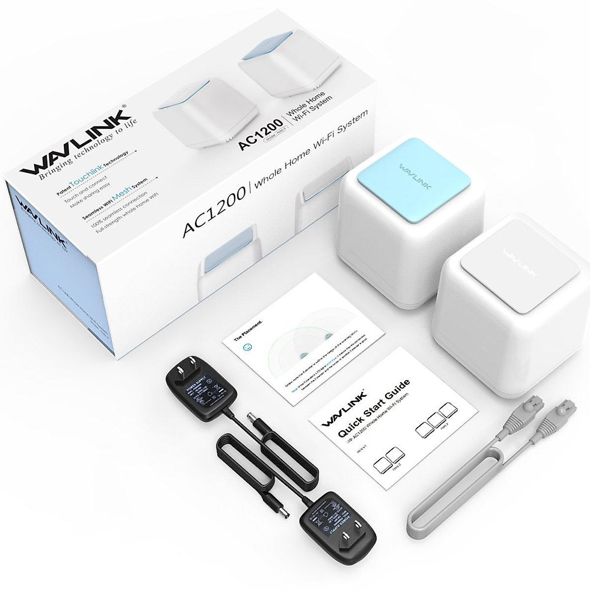 Mesh WiFi Router,Dual Band AC1200 Whole Home Mesh WiFi System with Touchlink Function, Router & Extender Replacement Covers up to 4,500 sq. ft, 2-Pack Includes 1 WiFi Router & 1 WiFi Extenders