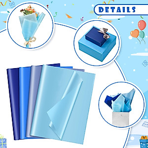 Hlonon 100 Sheets Blue Tissue Paper Bulk for Gift Bags, 20x12 Inches Tissue Paper Wrapping Paper Christmas Weddings Birthday Showers Arts Craft Party Favor Decoration