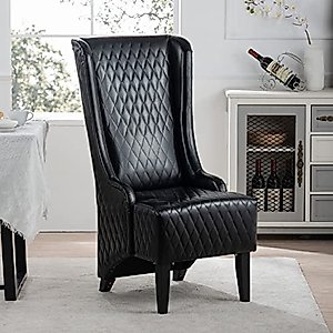 Yoluckea High Back Dining Chair, Retro Wing Back King Throne Chair Head Chairs for Dining Table, PU Leather Upholstered Accent Side Chair for Living Room Dining Room Bedroom, Black