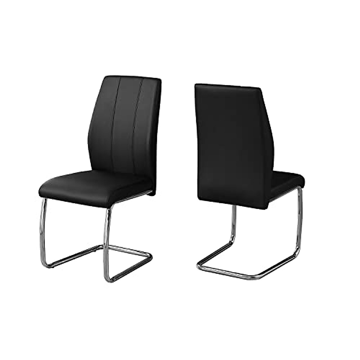 Monarch Specialties I 2 Piece Dining CHAIR-2PCS/ 39" Leather-Look/Chrome, 17.25"L x 20.25"D x 38.75"H, Black
