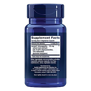 Life Extension Optimized Ashwagandha – Withania Somnifera Extract 125mg - For Stress Relief, Focus, Energy Management, Healthy Brain & Memory - Gluten-free – Non-GMO – 60 Veg Caps