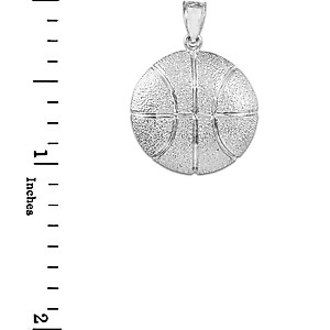 Solid 925 Sterling Silver Sports Charm Hammered Basketball Pendant