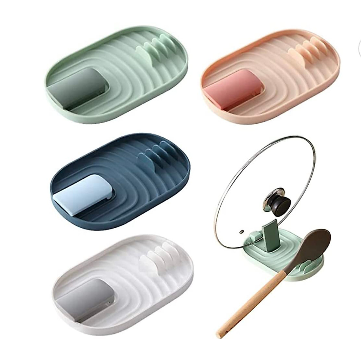 Multifunction Spoon Rest And Pot Lid Holder, Foldable Organizer Household Plastic Utensil Anti-Slip Pan Cover Holder Storage Rack Pot Lid Stand Spoon Shelf (White)