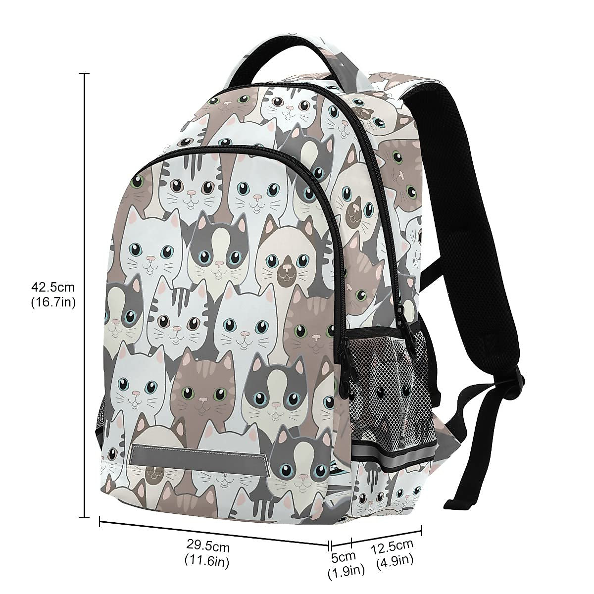 SLHKPNS Cute Cat School Backpack Adorable Kitten Pattern Laptop Lightweight Bookbags Casual Daypack for Students Teens Girls Boys, 11.6 X 6.9 X 16.7inch