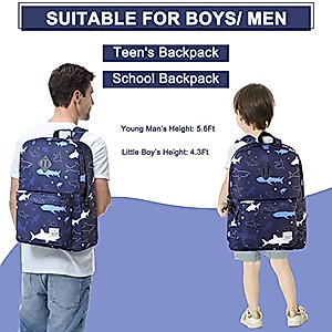 VASCHY Backpack for School, Lightweight Water Resistant Bookbag Casual Daypack for Man/Boys Shark