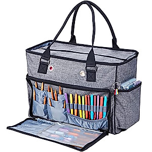 NICOGENA Knitting Bag, Portable Yarn Storage Tote for Yarn Skeins and Accessories Tangle Free with 4 Oversized Grommets, Gray
