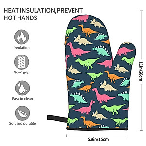 2 Piece Set Oven Mitts, Colorful Dinosaur Animal Baking Glove for Cooking BBQ