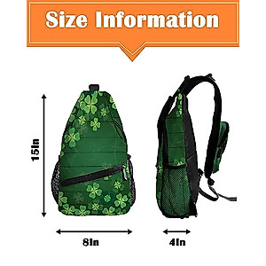 Sling Backpack, Saint Patrick'S Day Clover Green Leaf Waterproof Lightweight Small Sling Bag, Travel Chest Bag Crossbody Shoulder Bag Hiking Daypack for Women Men