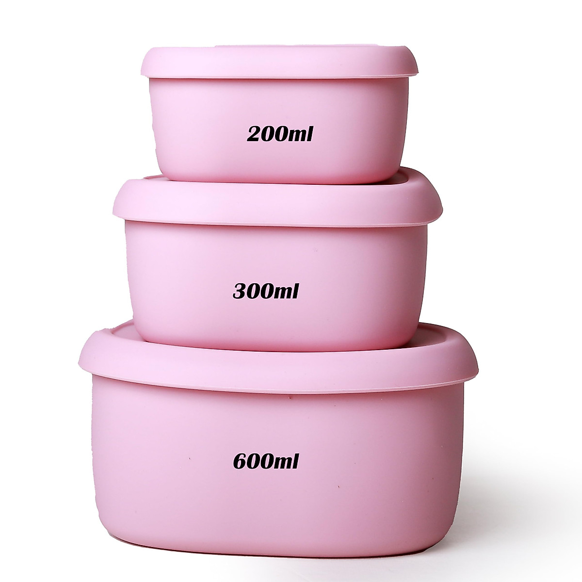 Nesting Silicon Storage Containers with Lids – Set of 3 Nesting food storage containers, Food Reusable Meal Prep, Airtight, Dishwasher and Freezer Safe (90g, 155g, 257g) Pink
