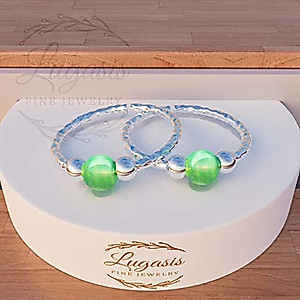 Silver Hoop Earrings - Dainty Hoop Earrings with Green 3mm Opal - Small 20 Gauge Cartilage Earring - A Pair Of 2 Huggie Hoop Earrings