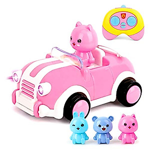 Pink Cartoon Remote Control Race Car with Music, Lights, and Animal Gift - Ideal Electric Toy for Toddlers, Kids, Boys, and Girls
