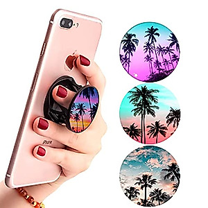 IYAYUHE Multi-Function Cell Phone Stand,Purple Blue Galaxy Black Palm Trees White Expanding Stand Grip for Smartphones and Tablets (4 Pack)