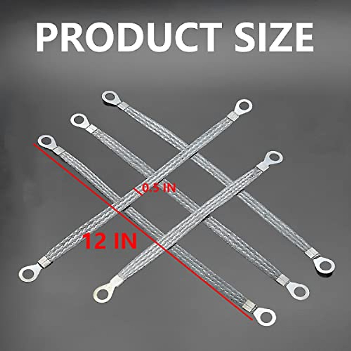 zipelo Universal Automotive Ground Strap, 6Pcs 12" Vehicle Engine Ground Cable Strap Kit, Professional Heavy Duty Braided Tinned Copper Strap for SUV Truck Most Cars (Silver2)