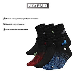 adidas Kids-Boys/Girls Superlite Quarter Socks (6-Pair), Black/True Blue/Signal Green, Large