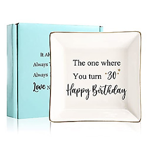 JOYIMARR 30th Birthday Gift for Women Ceramic Jewelry Holder Ring Dish - Funny Turn Thirty Gift Idea for Her,Friend,Daughter,Sister - The One Where You Turn 30 Happy Birthday