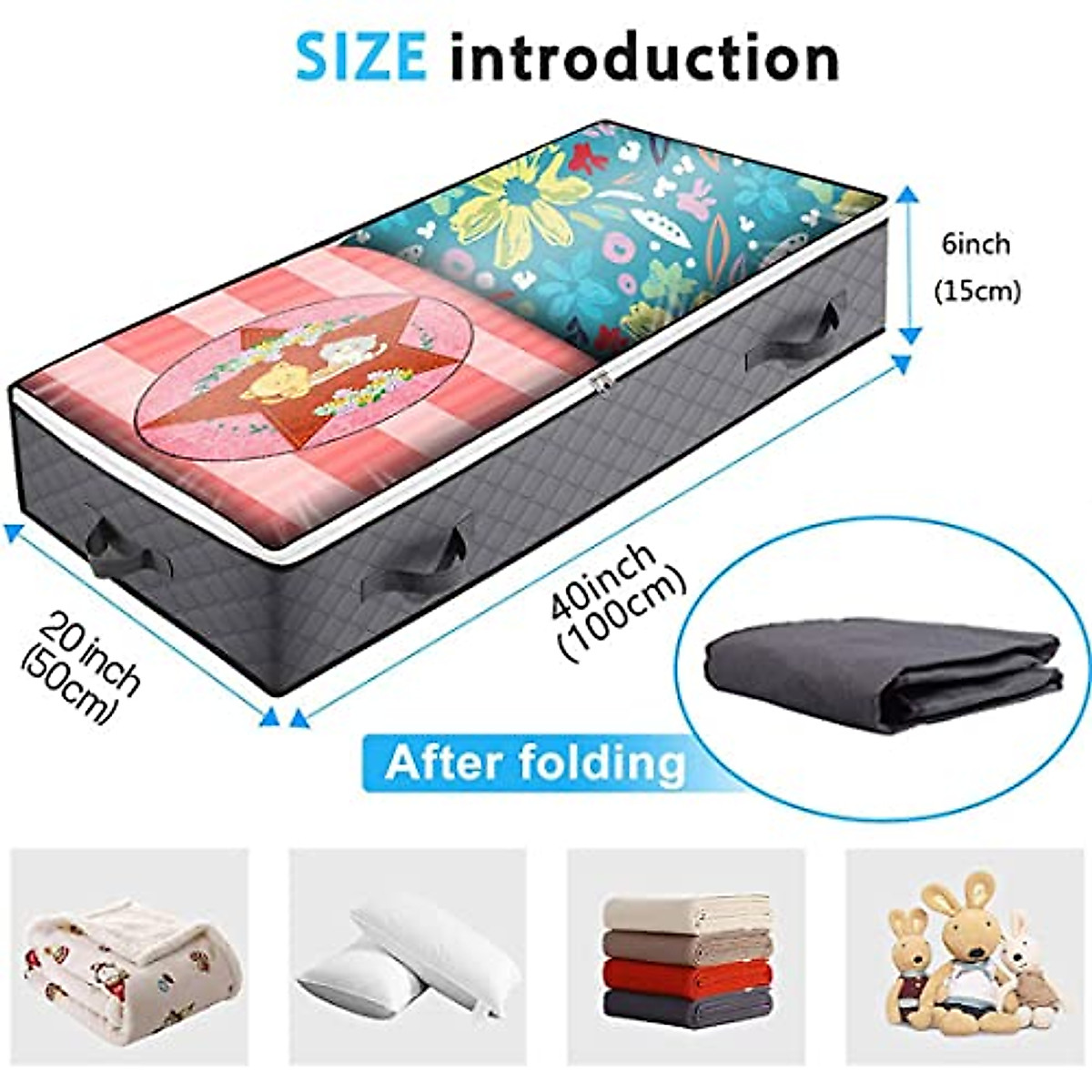 DinQ 2 Pack Queen Under Bed Storage Box with Clear Window, Zip Cover and Reinforced Handles for Clothing, Pillows, Quilts, Quilts, Blankets and Toys - Grey (2 Pack)