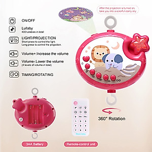 YUNGCHI Baby Mobile for Crib with Crib Toys Music and Lights for Pack and Paly Crib Musical Carousel Mobile Baby Mobile for Girls and Boys Portable Mobile for Baby Bassinet Toys Hanging - Red