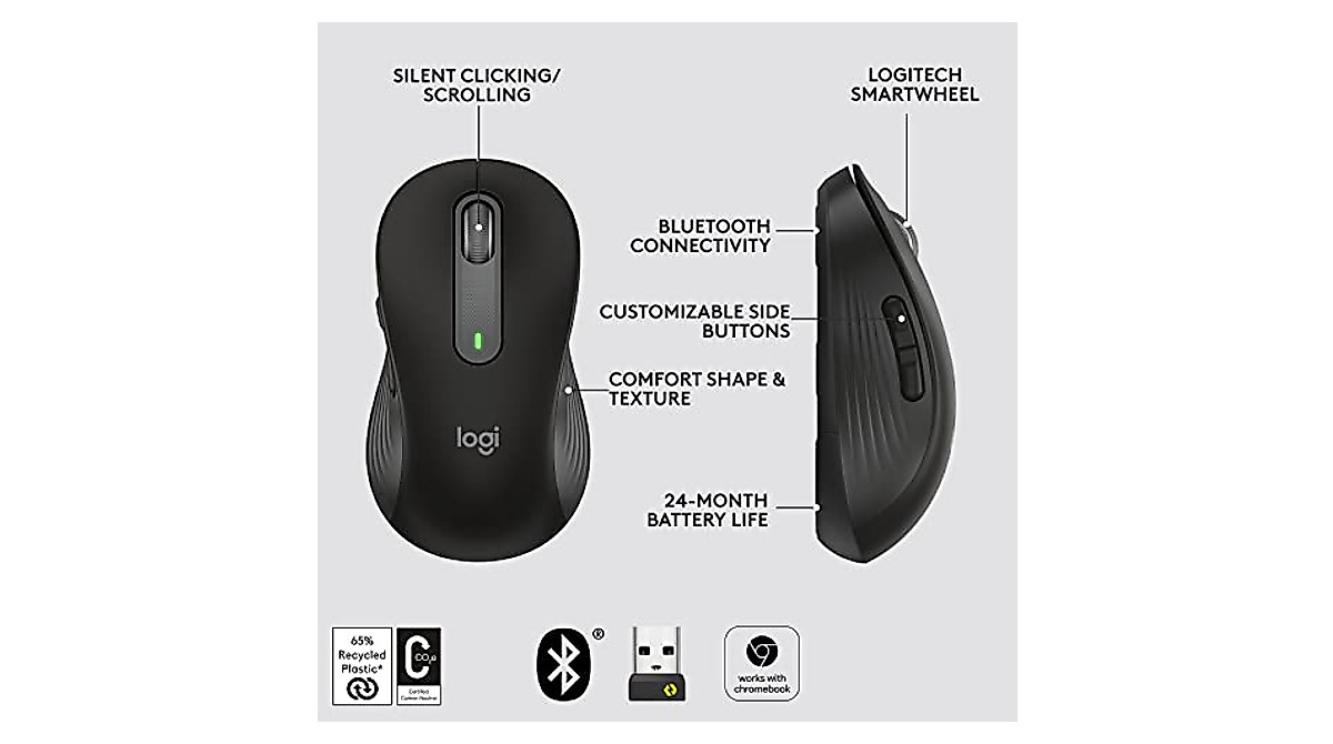 Logitech Signature M650 L Full Size Wireless Mouse - For Large Sized ...