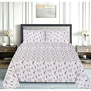 RUVANTI Flannel Sheets King Size - 100% Cotton Brushed Flannel Bed Sheet Sets - Deep Pockets 16 Inches (fits up to 18") - All Seasons Breathable & Super Soft - Warm & Cozy - 4 Pcs - Brown Deer