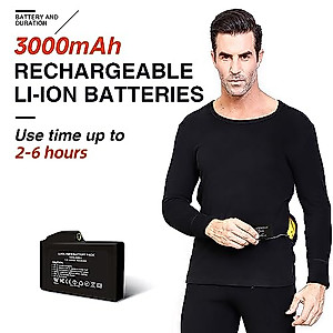 J JINPEI Heated Thermal Underwear for Men Women, Heated Long Underwear Johns Base Layer Sets (L) Black