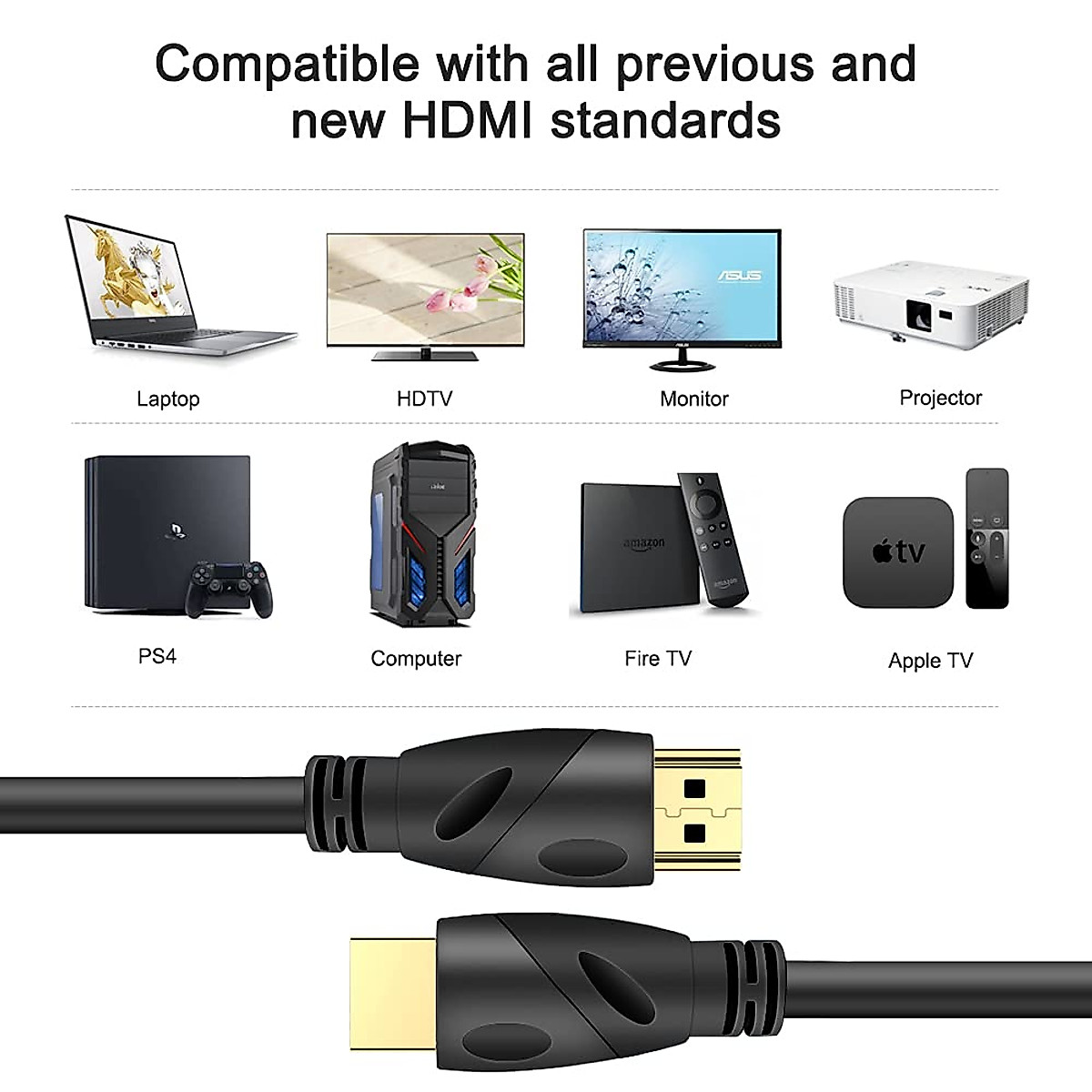 4K HDMI Cable 75FT - Rommisie (HDMI 2.0,18Gbps) Ultra High Speed Gold Plated Connectors,Ethernet Audio Return,Video 4K,FullHD1080p 3D Compatible with Xbox Playstation Arc PS3 PS4 PS9 PC HDTV - Black