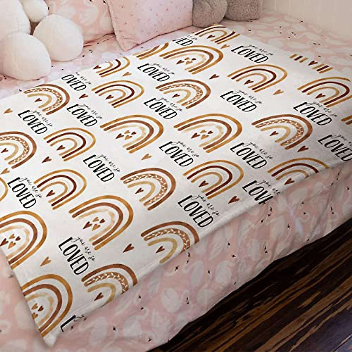 HawSkgFub Boho Rainbow You are So Loved Baby Blanket Girl Boy Gift, Inspirational Brown Flannel Fleece Nursery Bed Receiving Blankets, Soft Lightweight Newborn Toddler Infant Kids Bedding 30 x 40