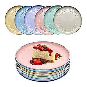 DAPIPIK 6 PACK 6 Inches wheat straw plates, Unbreakable Deep Dinner Plates, Plastic Plates Reusable, Assorted Colors Dinnerware Sets, Microwave & Dishwasher Safe, Healthy for Kids & Adult