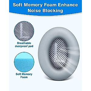 Link Dream Replacement Ear Cushions for Bose Quiet Comfort 35 Soft Protein Leather Replacement Ear Pad for Bose QC 35/25 / 15 QC2 / Ae2 / Ae2i / Ae2W / Sound Link/Sound True (Light Grey)